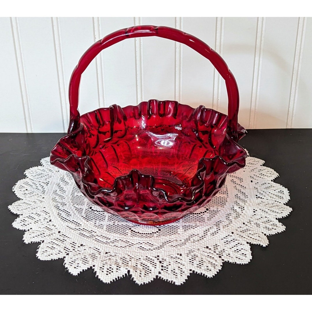 Vintage Fenton Ruby Red 8 Crimped Edge Thumbprint Glass Basket - Etsy