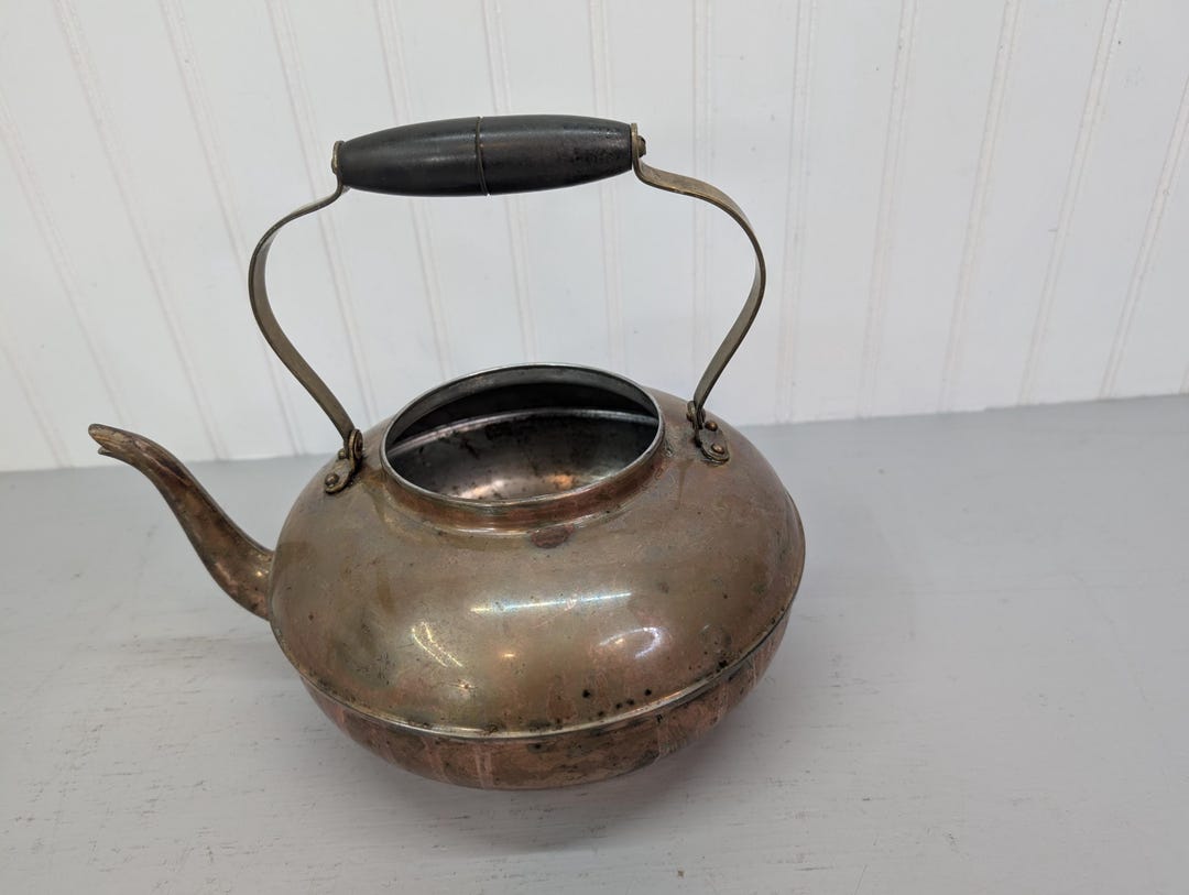 Vintage Douro Copper Brass Teapot Kettle - Portugal, Wooden Handle, 9 ...