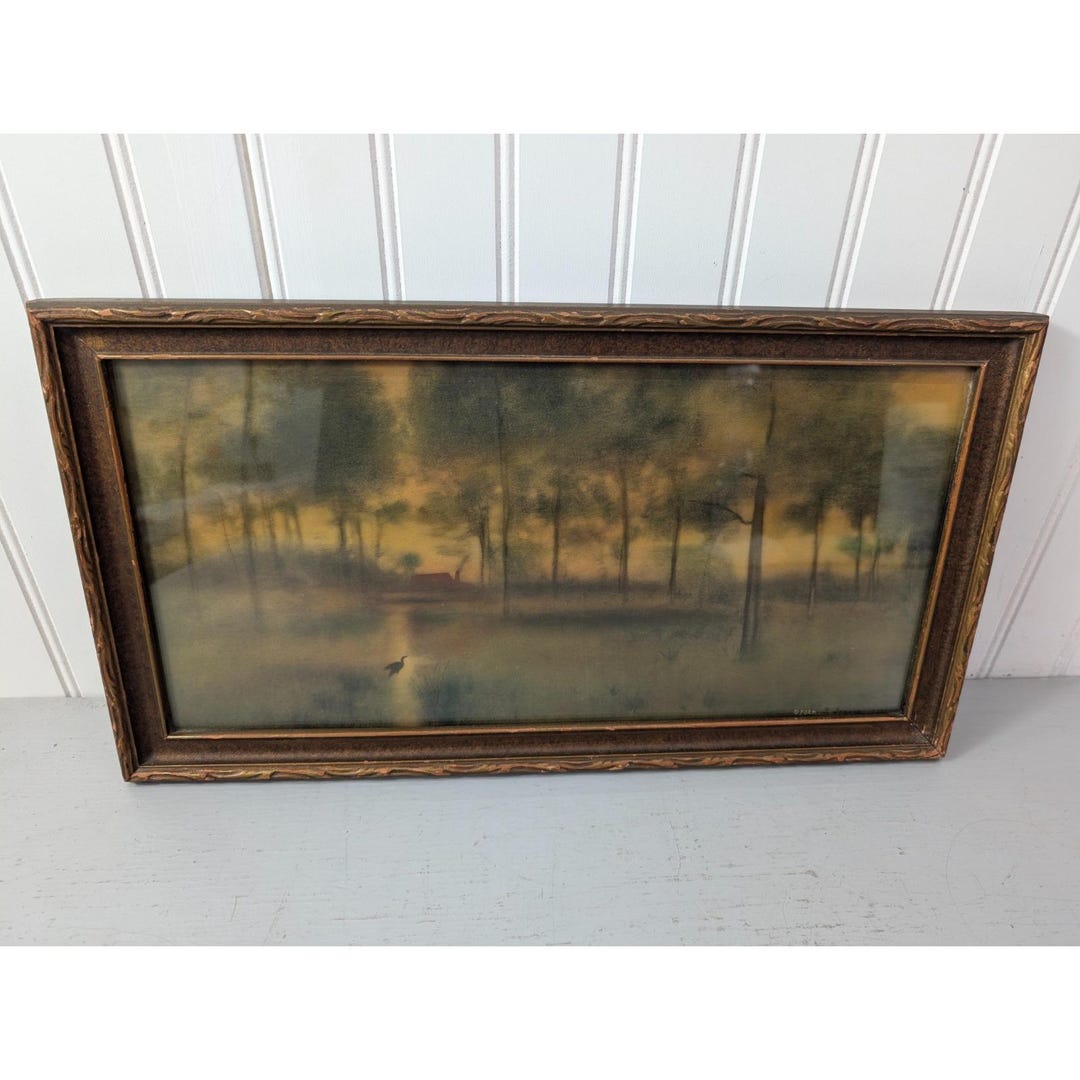 George Inness Home of the Heron Lithograph Framed 1893 17"x9" #7024 ...