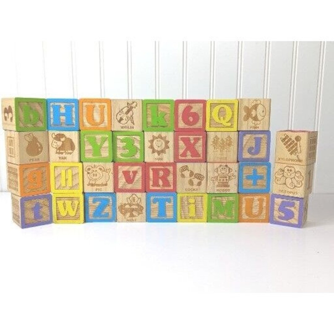 Wood Blocks Embossed Numbers, Letters, Pictures, Kids, Children Lot of ...