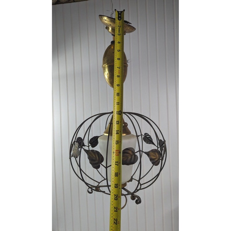 Metal Hanging Ceiling Wire Basket Globe Round MCM Pendant Light Lamp ...