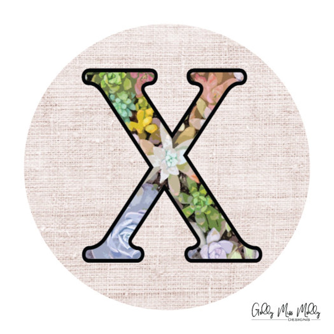 Printable 1.5in Monogram Label: Letter X Burlap & Succulent 20 per ...
