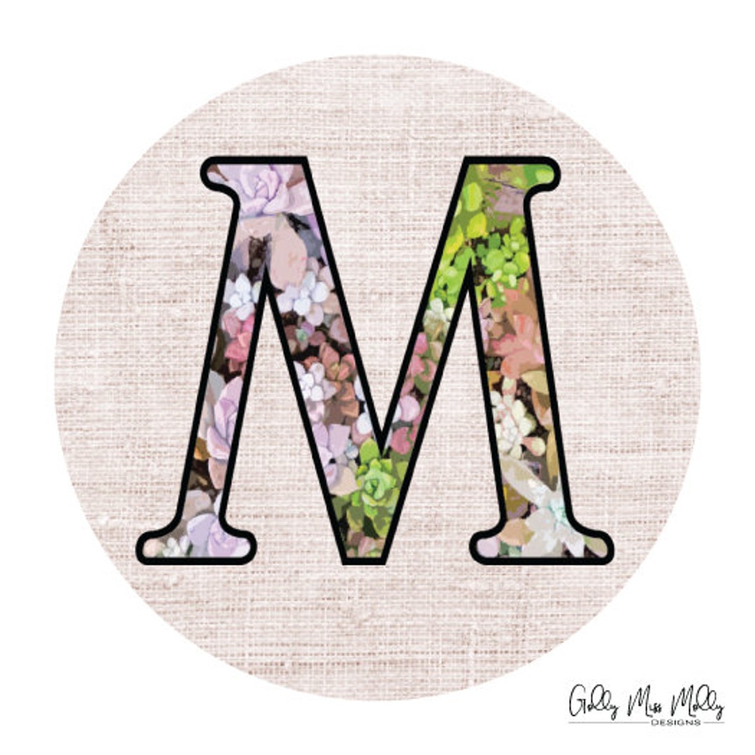Printable 1.5in Monogram Label: Letter M - Burlap & Succulent (20 per ...