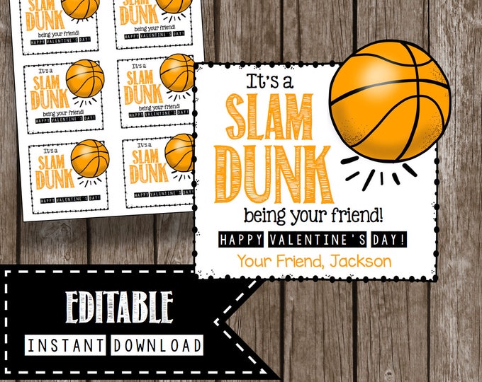 Valentine's Day Card - Basketball - EDITABLE - Class Party - Teacher ...