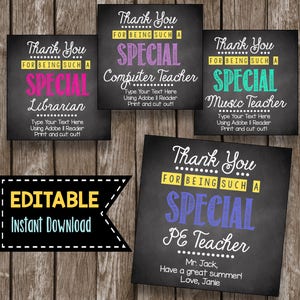 Teacher Appreciation Cards - EDITABLE - Music - Librarian - Computer ...