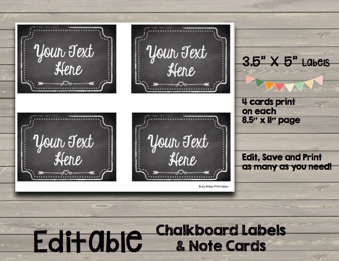 50% OFF SALE Chalkboard Labels editable Note Cards Frames - Etsy