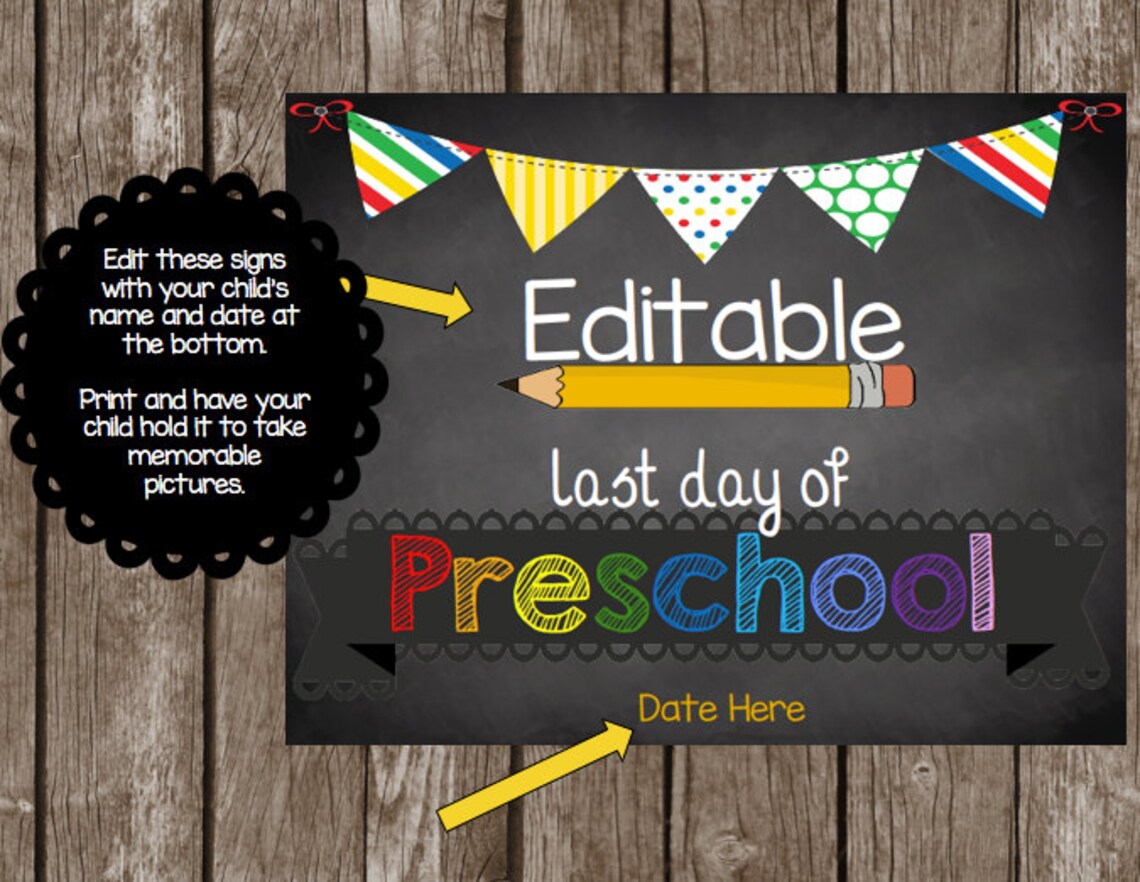 50% OFF SALE - Preschool Sign - Last Day - Graduation - Chalkboard ...