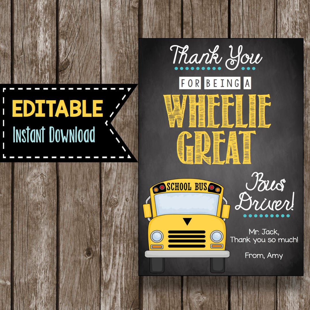 Bus Driver Card EDITABLE Printable DIY Thank You Tag - Etsy