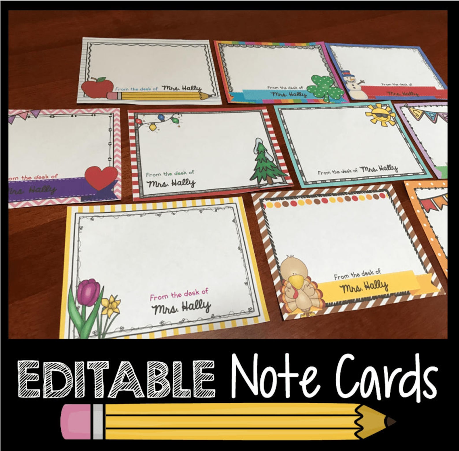 Personalized Note Cards - EDITABLE - Teacher Stationary - Custom Notes ...