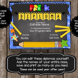 50% OF SALE - Pre-k Diploma - Prek Graduation - Chalkboard - Editable ...