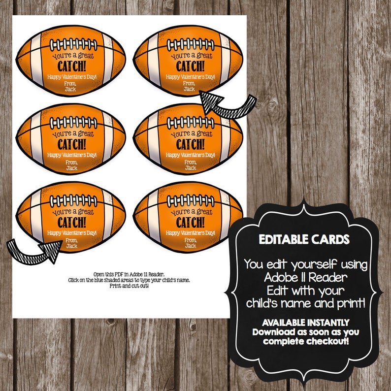 Valentine's Day Card Football Great Catch Printable - Etsy