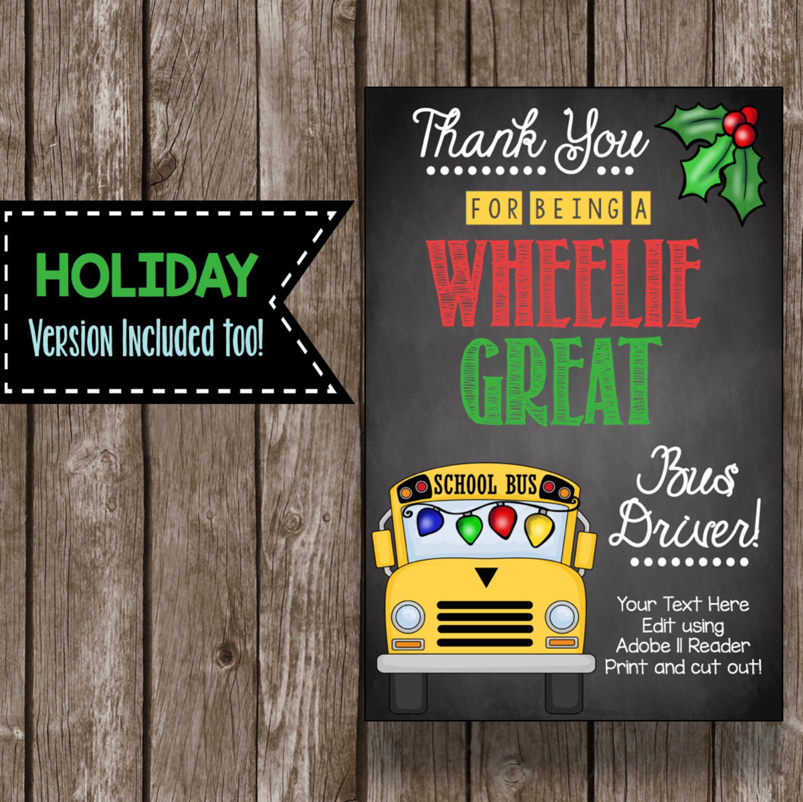 Bus Driver Card EDITABLE Printable DIY Thank You Tag | Etsy