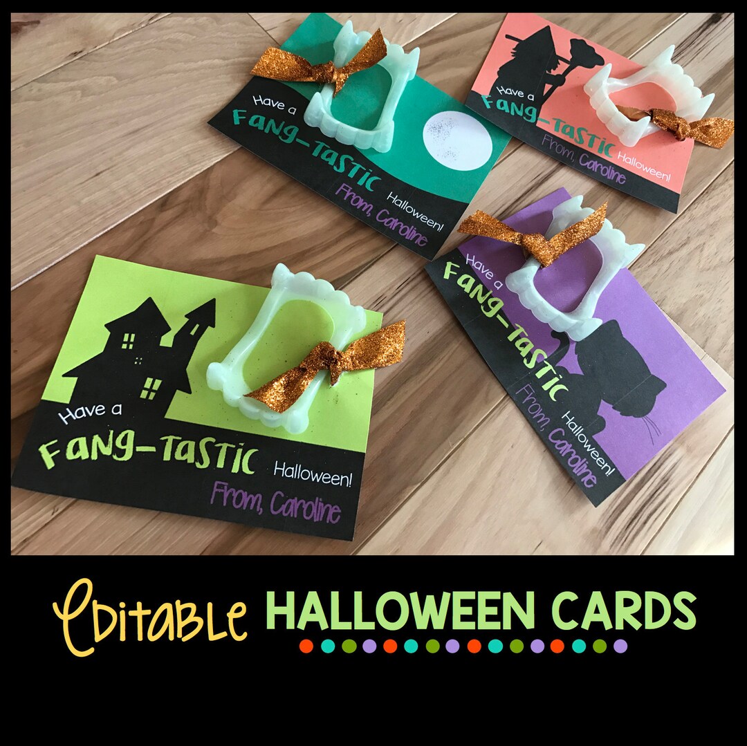 FANGS Halloween Card EDITABLE Printable DIY Candy Free - Etsy