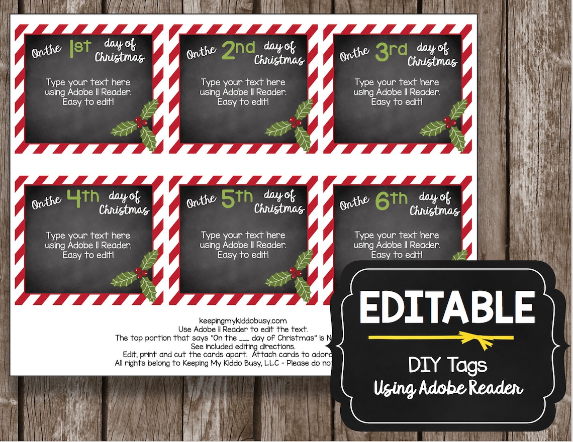 12 Days of Christmas EDITABLE Cards 12 Days of Christmas - Etsy