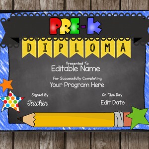 50% OF SALE - Pre-k Diploma - Prek Graduation - Chalkboard - Editable ...