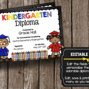 50% OFF SALE - Kindergarten Diploma - Graduation - Printable - INSTANT ...