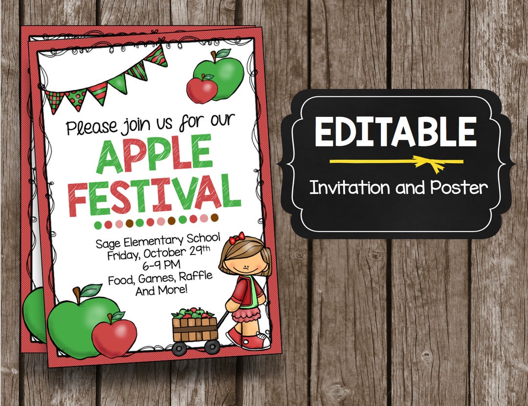 Apple Festival Invitation - EDITABLE - Harvest Celebration - School ...
