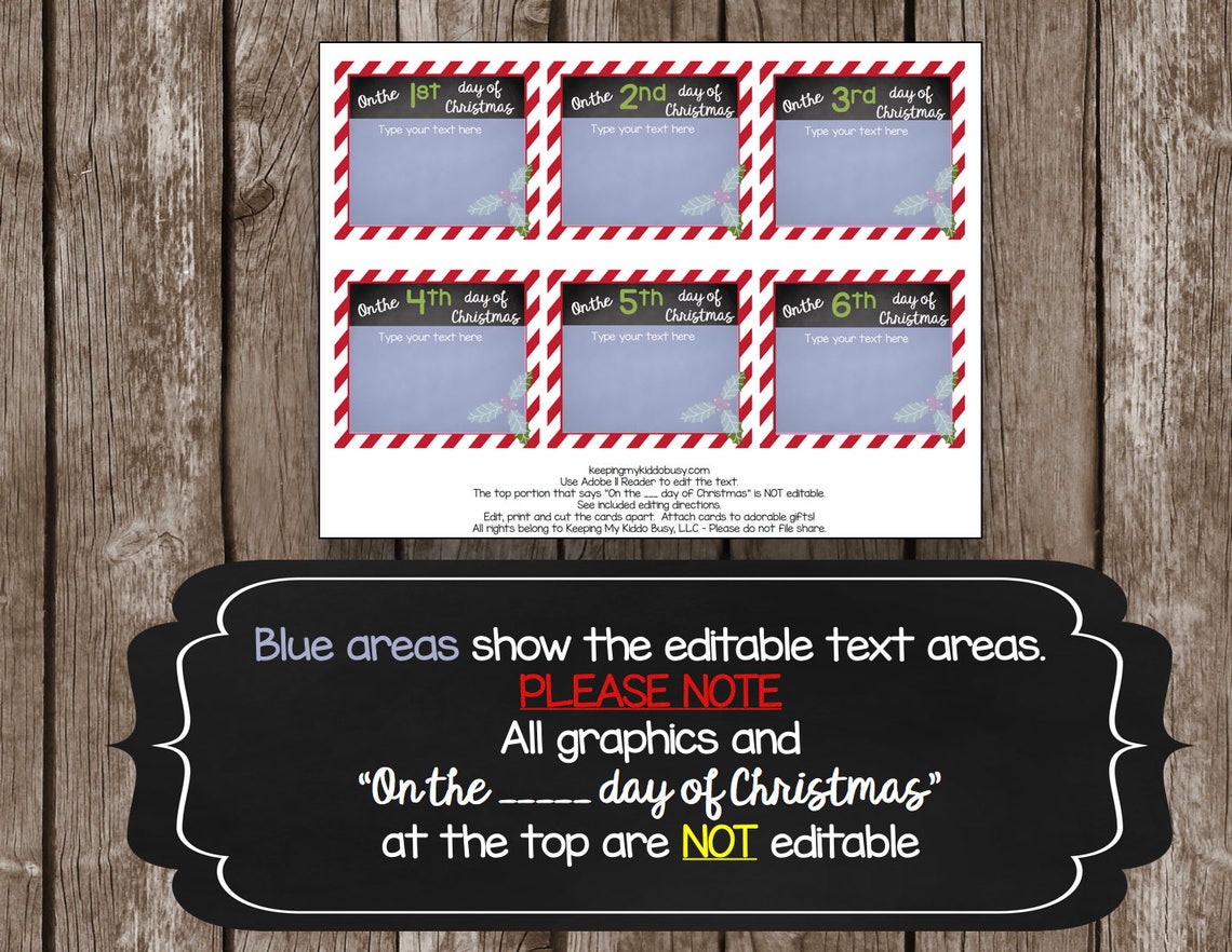 12 Days of Christmas EDITABLE Cards 12 Days of Christmas - Etsy