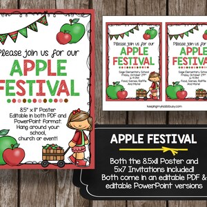 Apple Festival Invitation - EDITABLE - Harvest Celebration - School ...