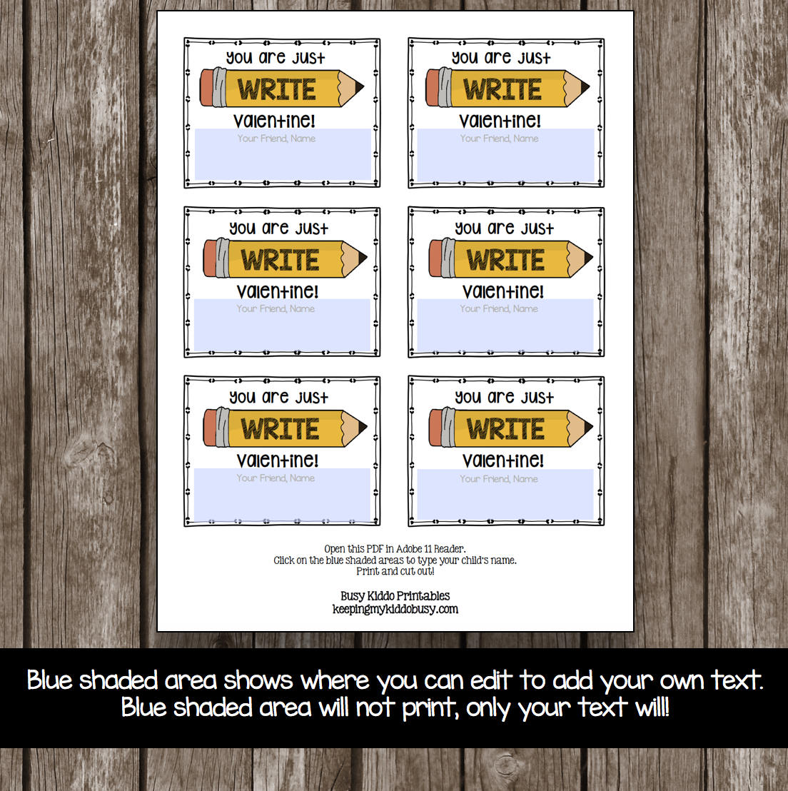Just Write Valentine - Editable - Instant Download - Pencil - Kids ...