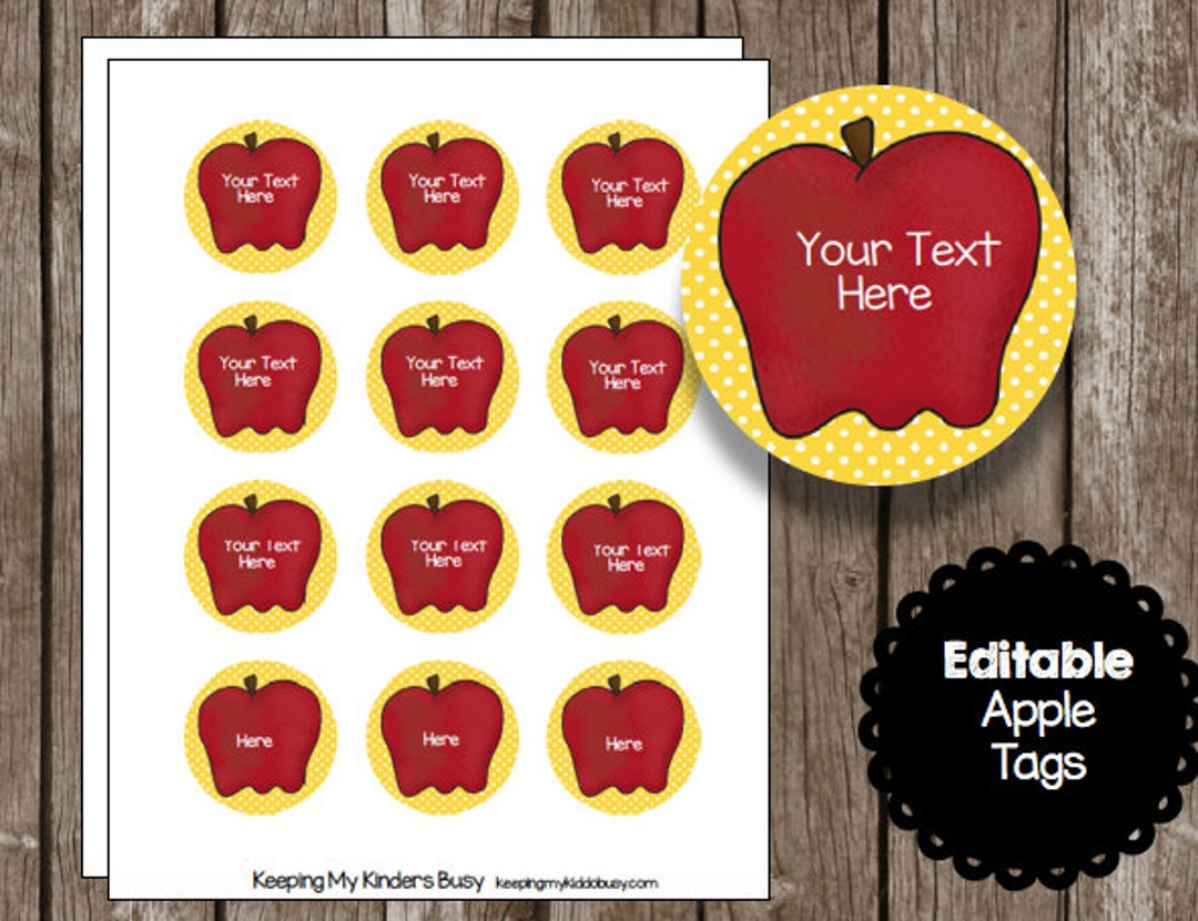 50% OFF SALE Apple Tags - Editable - Instant Download - PDF - Preschool ...