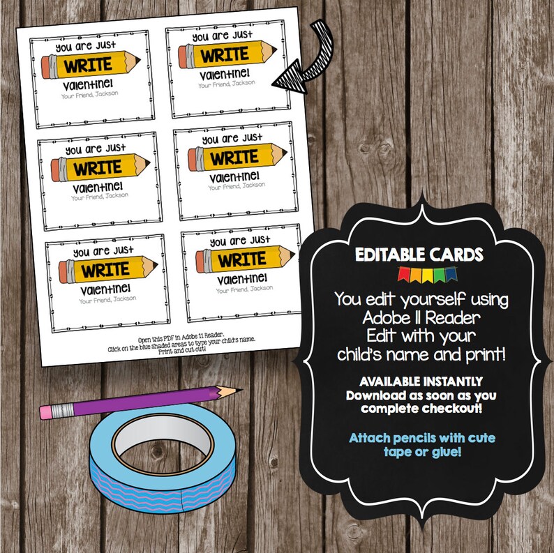 Just Write Valentine Editable Instant Download Pencil - Etsy