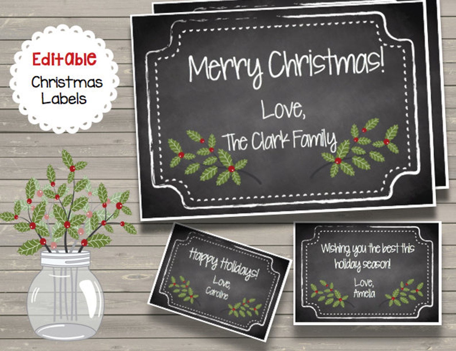 Christmas EDITABLE Notes Holiday Tags Cards Thank You - Etsy
