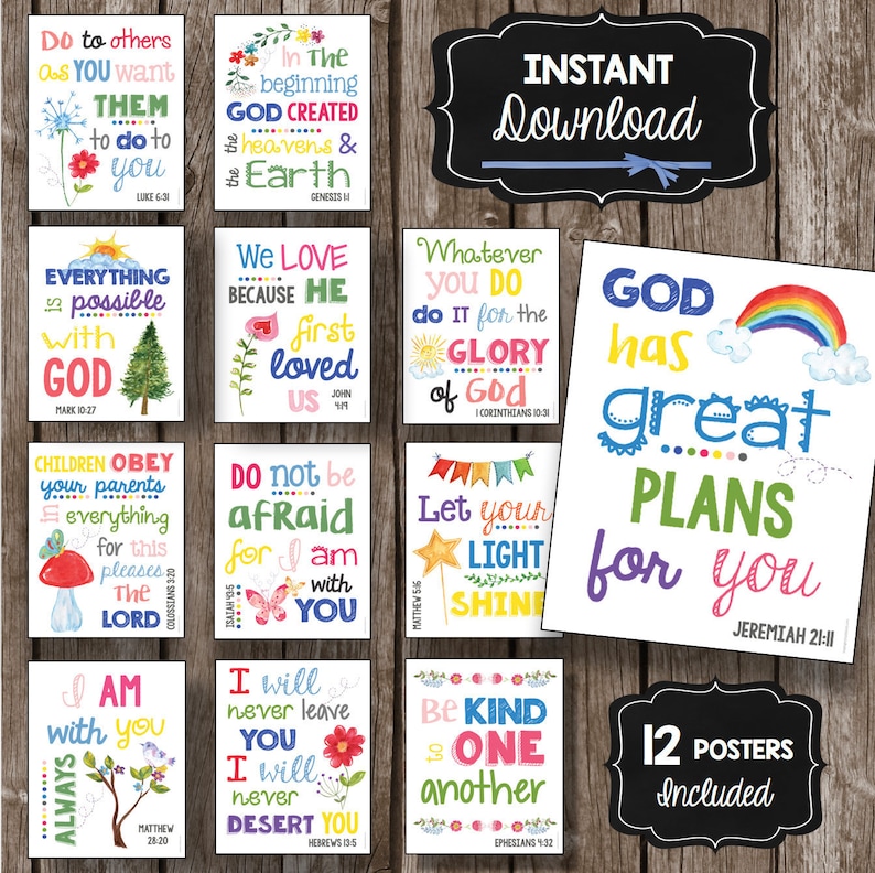 Scripture Posters BUNDLE Kids Bible Verses Printable Wall | Etsy Australia