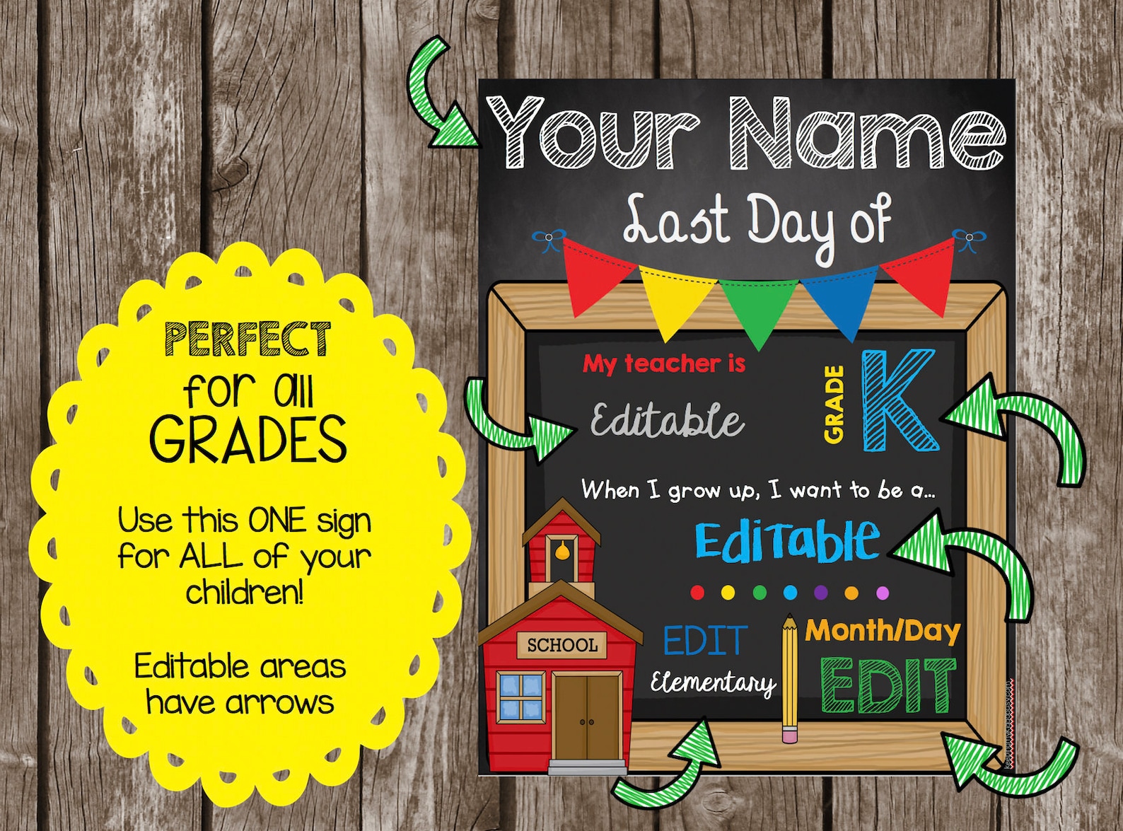 50% OFF SALE - Last Day of School Sign - Editable - All Grades ...