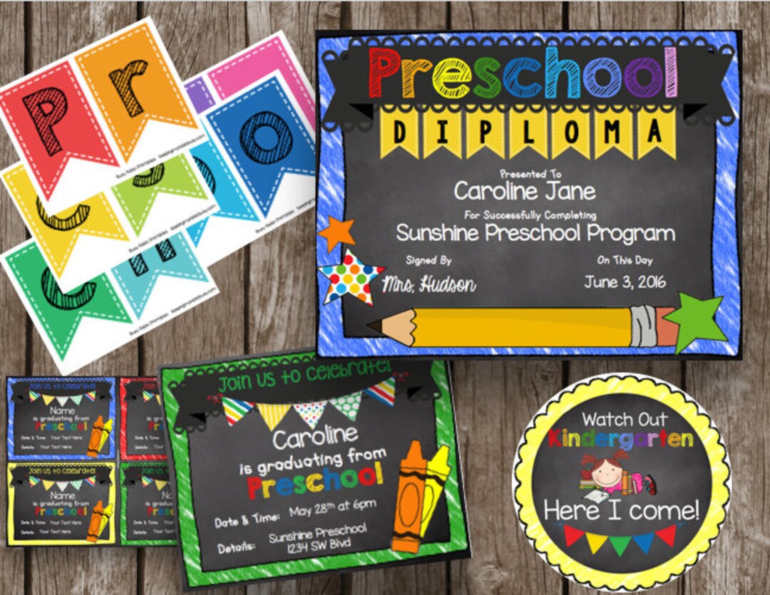 50% OFF SALE Preschool Graduation BUNDLE Banner - Diploma - Invitation ...