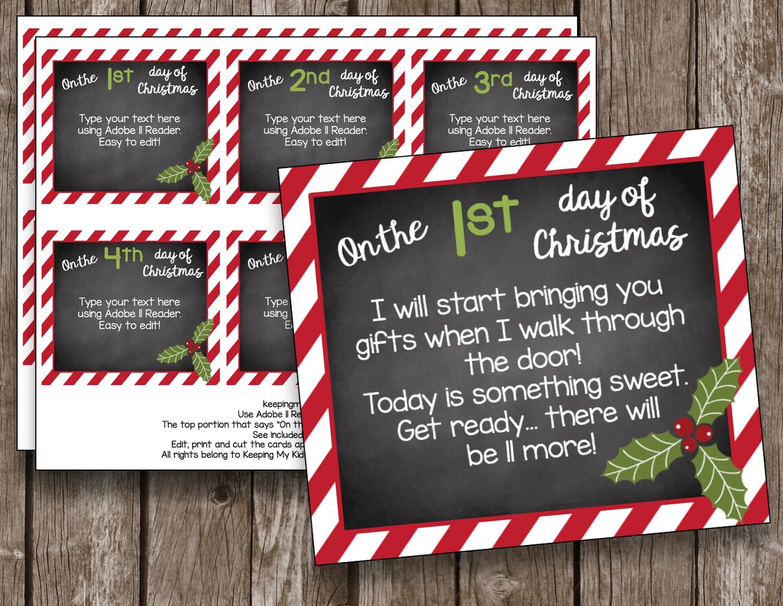 12 Days of Christmas EDITABLE Cards 12 Days of Christmas - Etsy