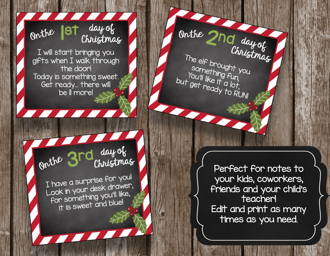 12 Days of Christmas EDITABLE Cards 12 Days of Christmas - Etsy