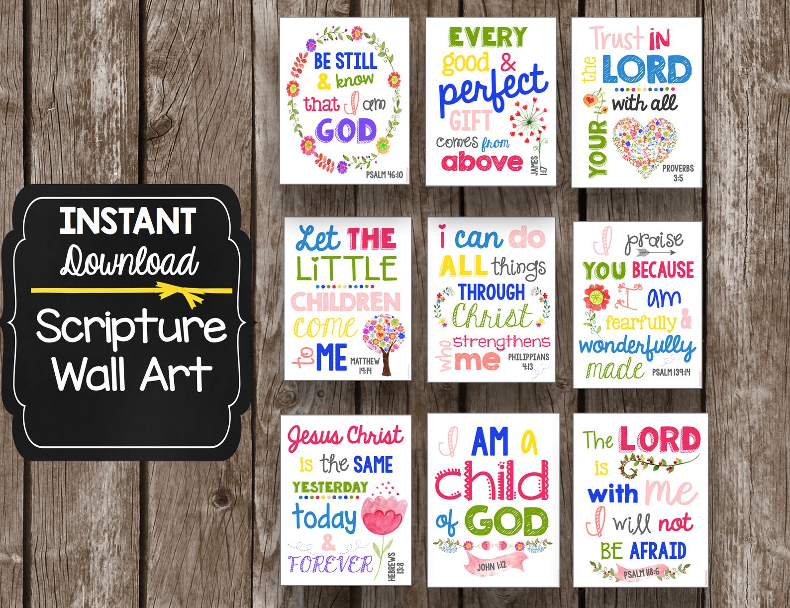 Scripture Wall Art BUNDLE Kids Bedroom Decor Playroom Sunday School ...