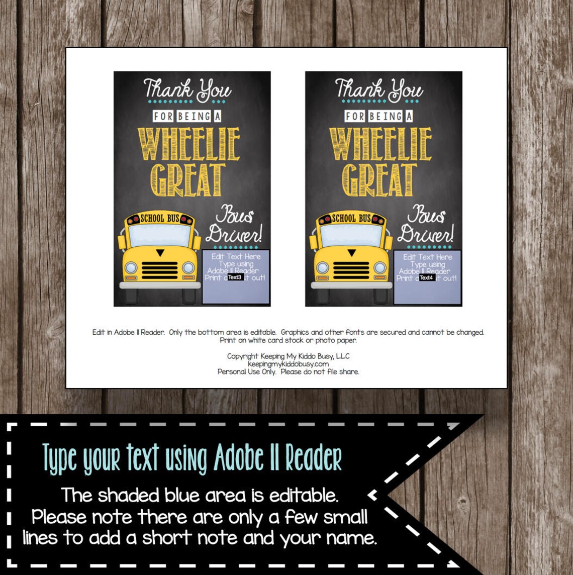 Bus Driver Card EDITABLE Printable DIY Thank You Tag | Etsy