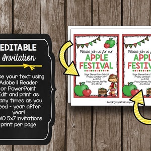 Apple Festival Invitation - EDITABLE - Harvest Celebration - School ...
