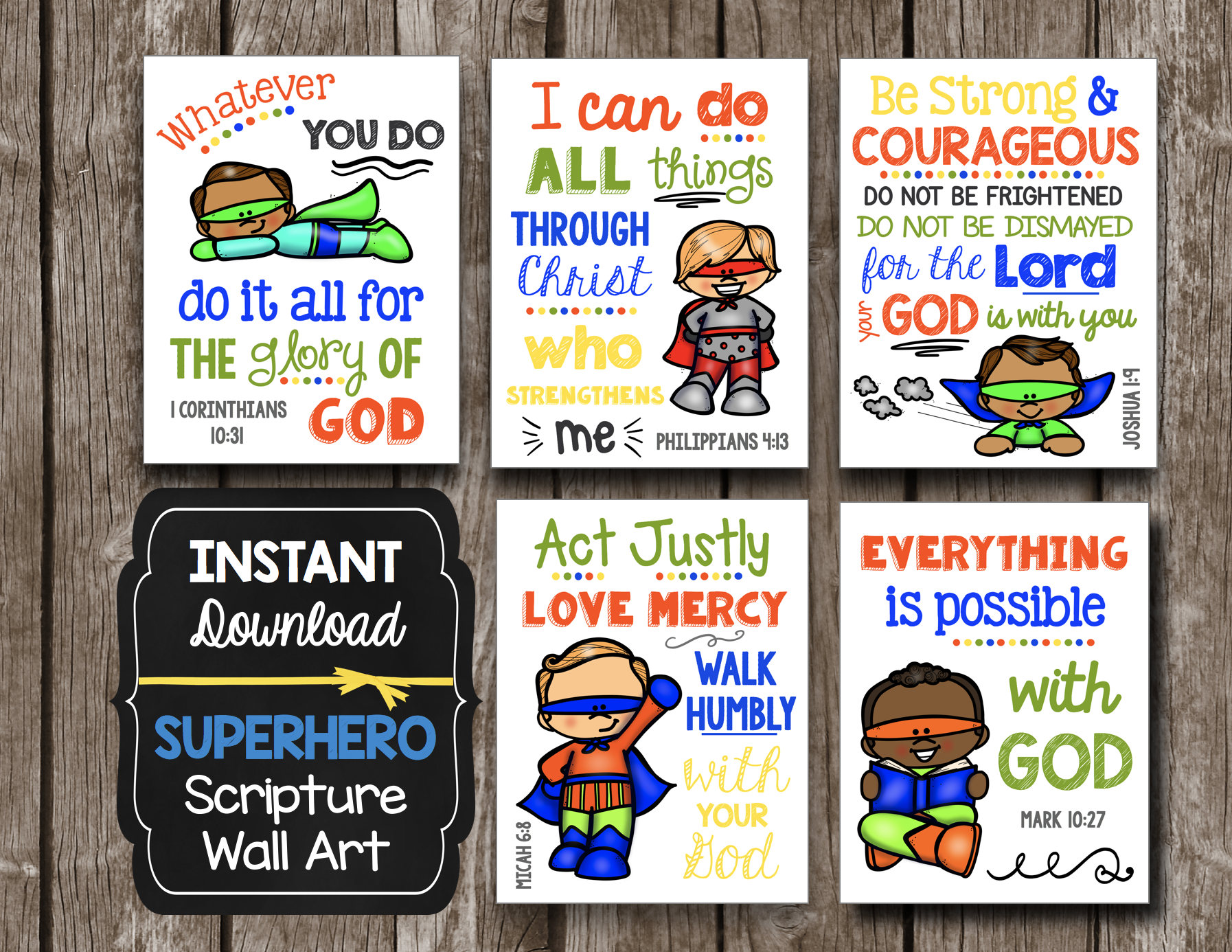 Superhero Kids Scripture Posters - Printable JPG and PDF Files ...