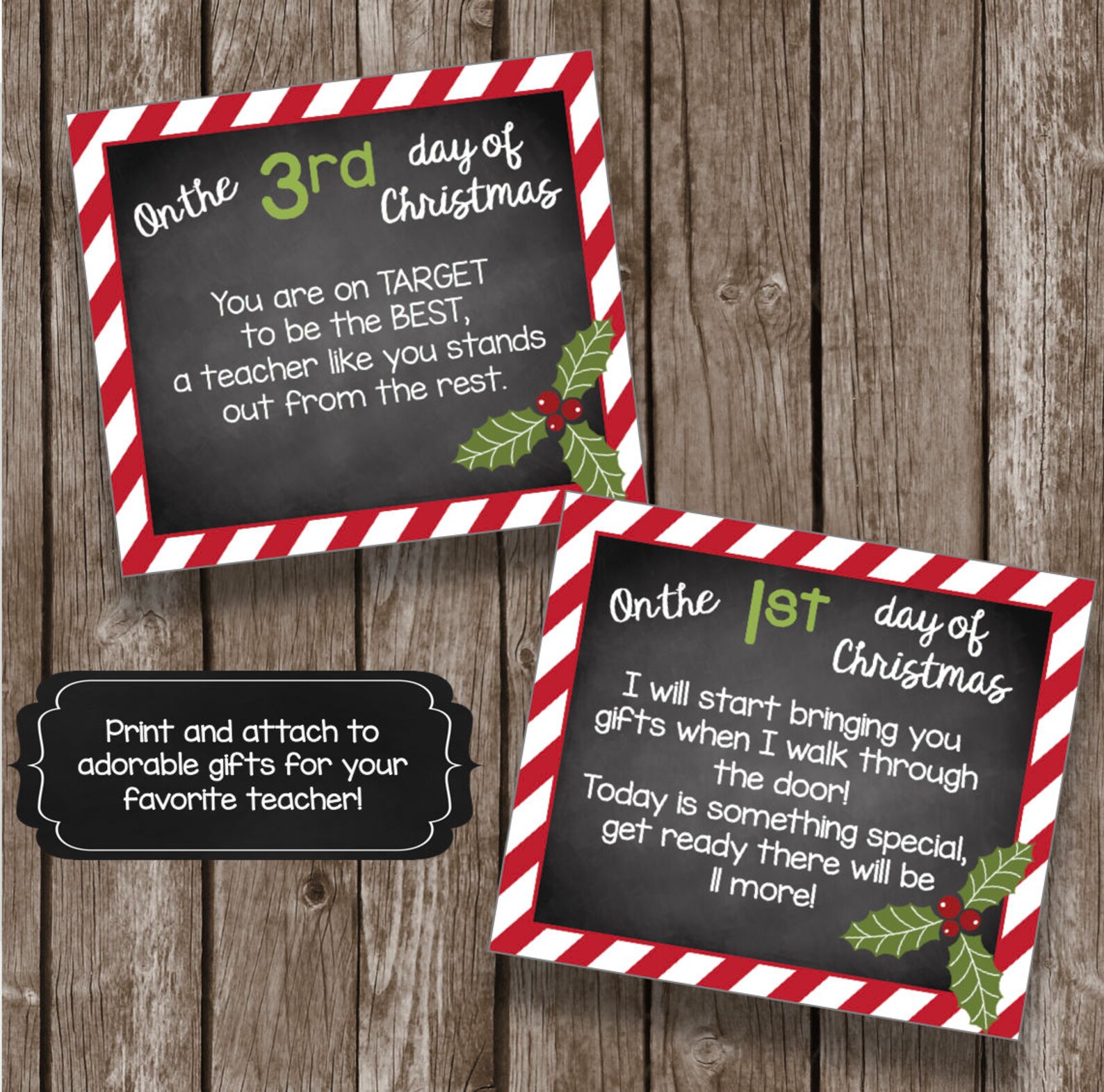 12 Days of Christmas TEACHER Cards - Printable - DIY - Gift Ideas ...