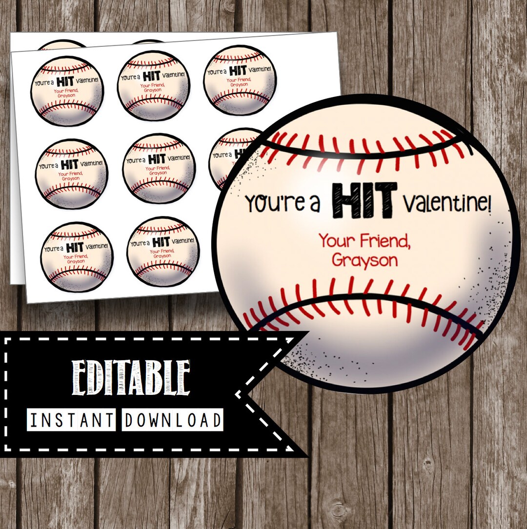 Baseball Valentines Day Card - Valentine's - Printable Custom ...