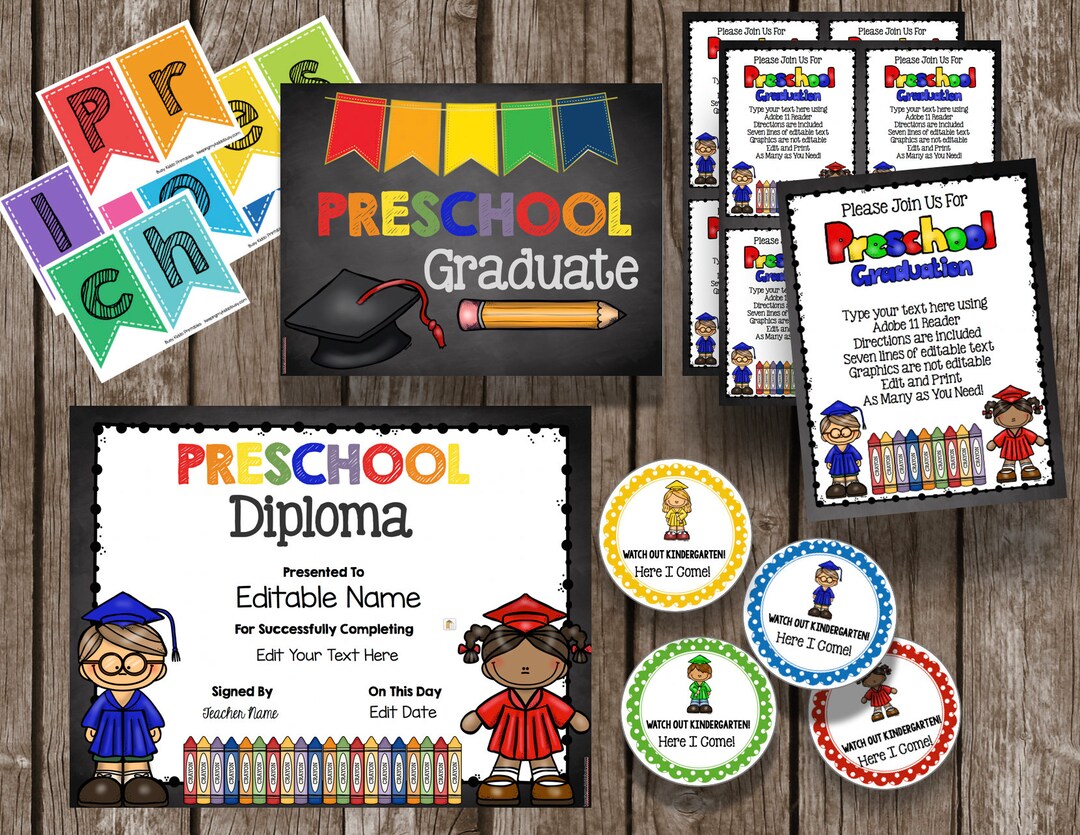 50% OFF SALE Preschool Graduation Pack - EDITABLE - Diplomas - Banner ...