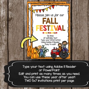 Fall Festival Invitation - EDITABLE - Harvest Celebration - School ...