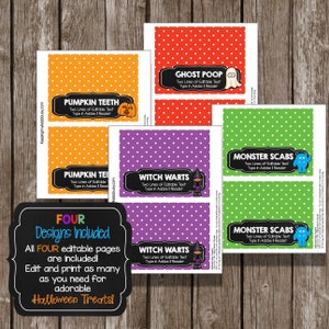 Halloween Party Favor Tags EDITABLE Pumpkin - Witch - Monster - Ghost ...