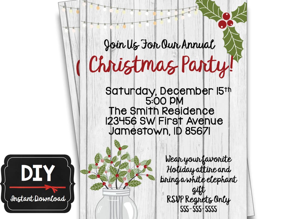 Editable Christmas Invitation - DIY - Printable PDF - 5x7 Invitations ...