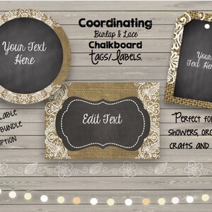 50% OFF SALE Burlap & Chalkboard {editable} Gift Tags - Labels - Cards ...