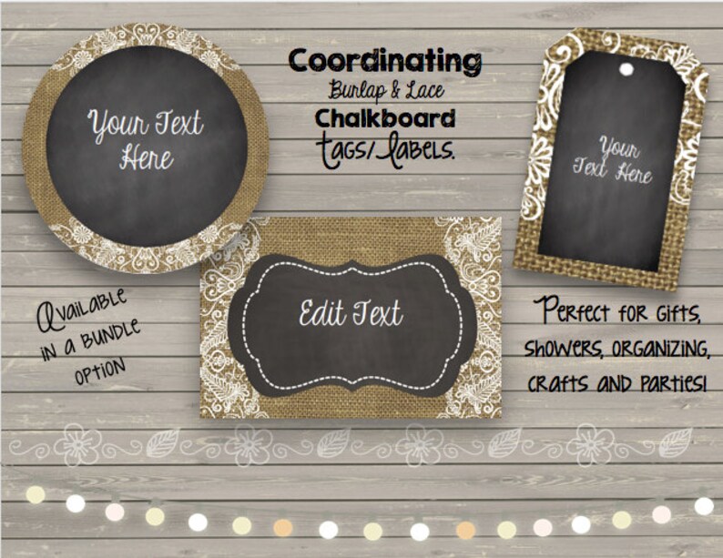 50% OFF SALE Burlap & Chalkboard {editable} Gift Tags - Labels - Cards ...