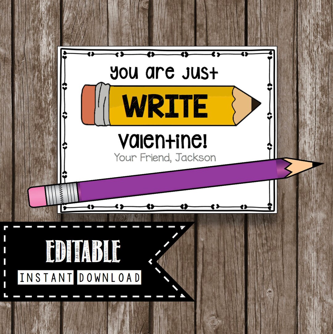 Just Write Valentine - Editable - Instant Download - Pencil - Kids ...