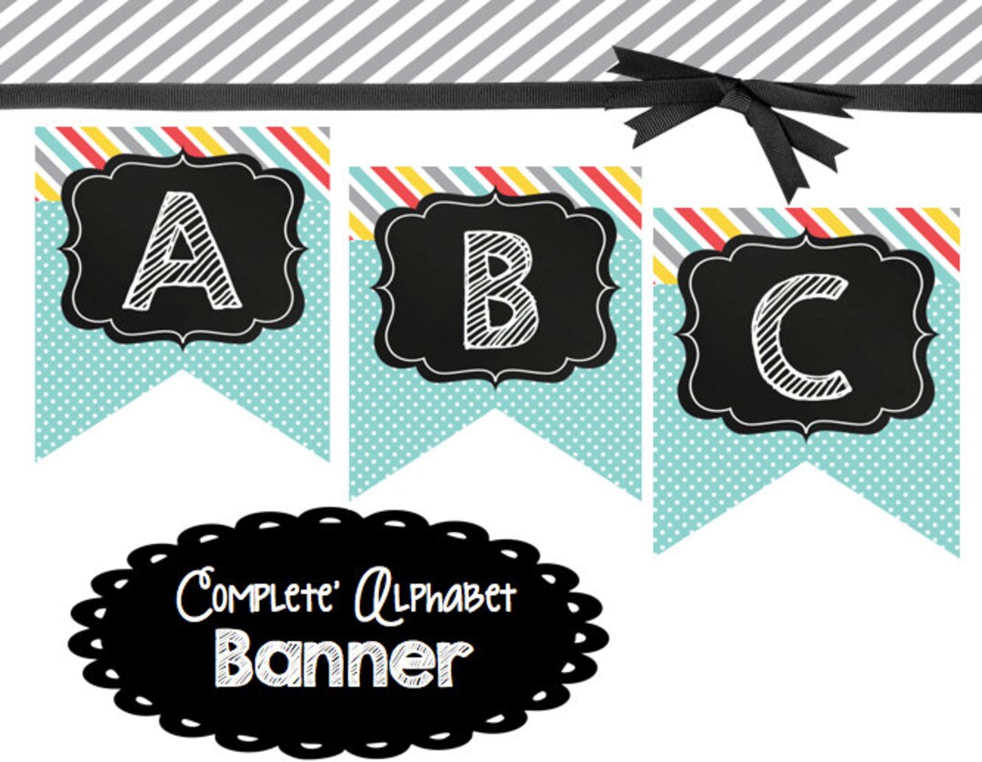 50% OFF SALE - Banner - Complete Alphabet - Numbers - Chalkboard - Teal ...