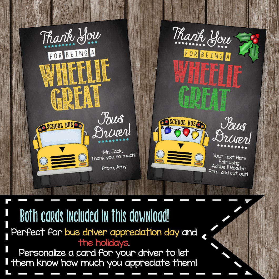 Bus Driver Card EDITABLE Printable DIY Thank You Tag | Etsy