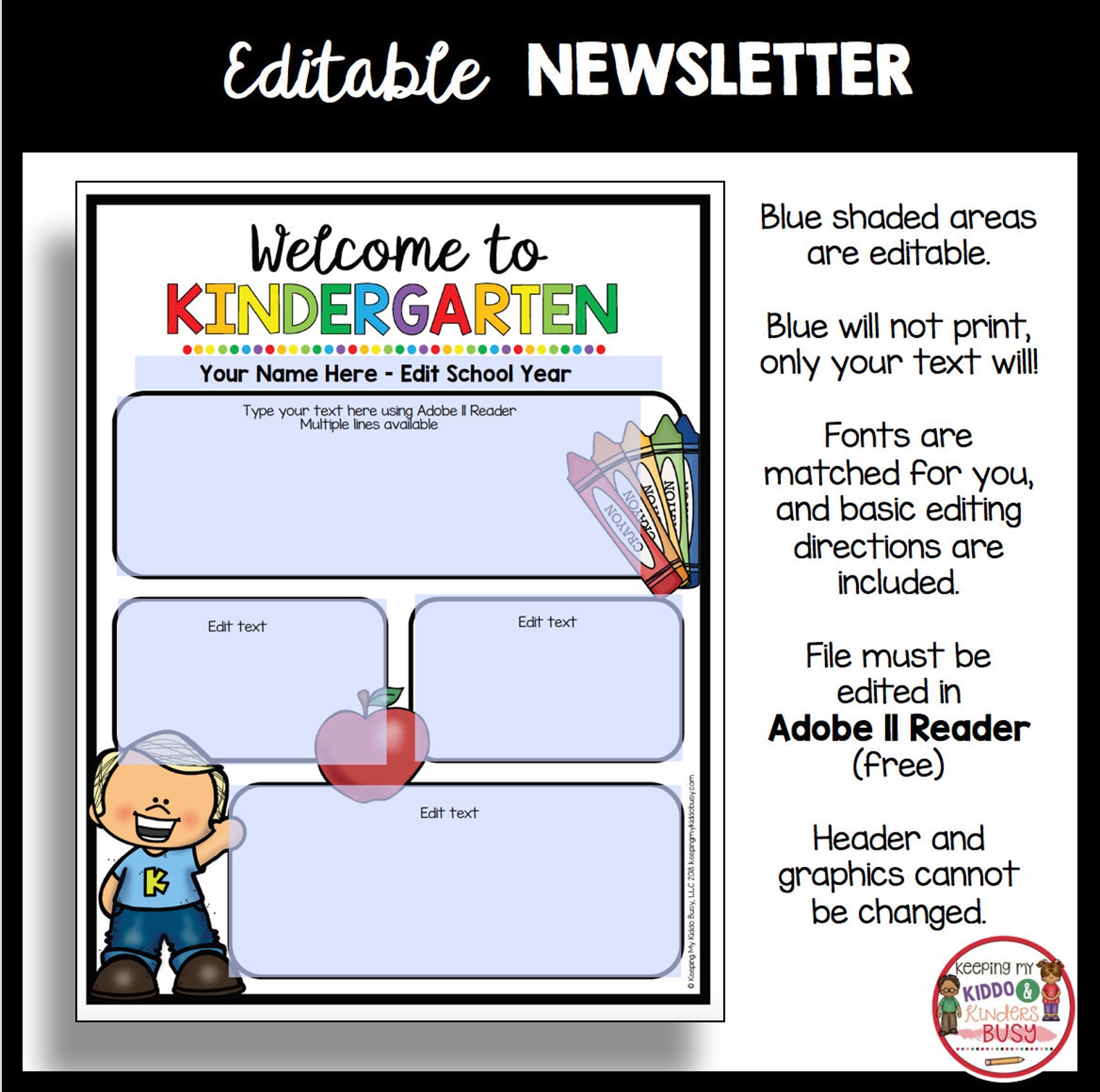 Welcome to Kindergarten Editable Newsletter Back to School - Etsy UK