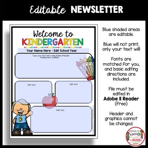 Welcome to Kindergarten Editable Newsletter Back to School Meet the ...