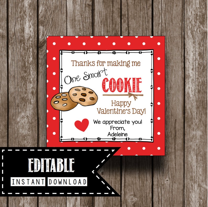 Teacher Valentine's Day Card Cookies Smart Cookie - Etsy